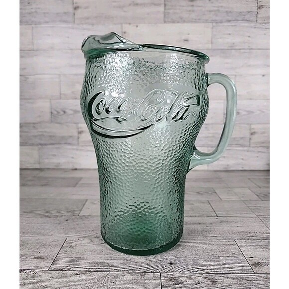 Coca Cola | Dining | Vintage Glass Coke Pitcher 64 Oz Green Pebbles ...